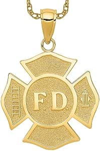 Amazon.com: IceCarats 10K Solid Yellow Gold Fire Department FD Maltese ...