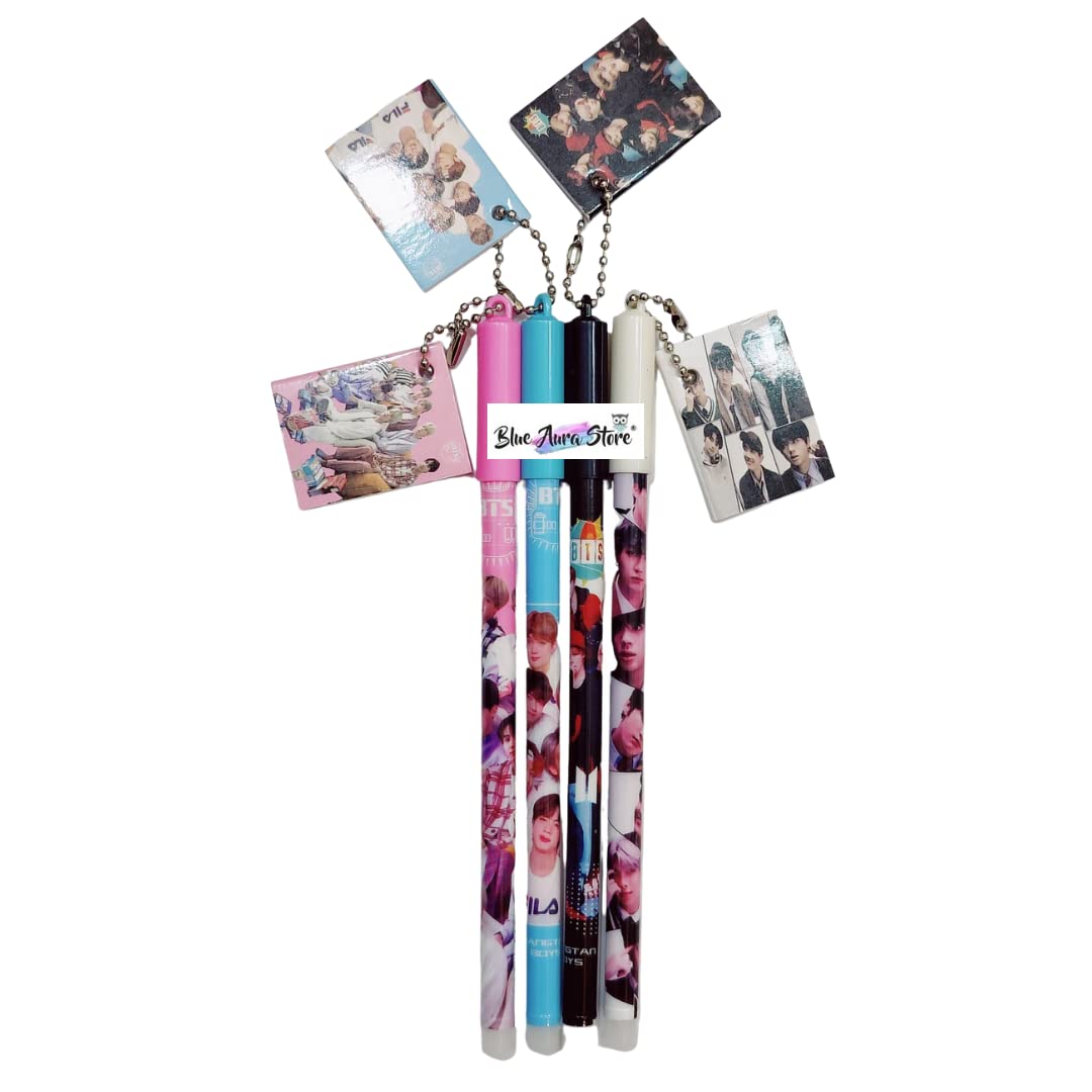Blue Aura BTS Pen With Diary Attached Set of 4 For School College ...