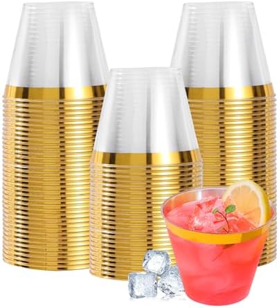 Amazon.com: VajilaPhil 50PCS Gold Plastic Cups, 9 oz Clear with ...