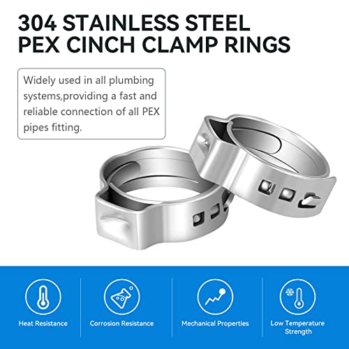 Snapklik.com : 100 Pack 1/2 Inch Pex Cinch Clamp Rings,Premium 304 ...