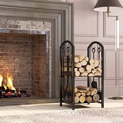 Fire Beauty Fireplace Firewood Log Rack 5-Piece Storage with Tools Set