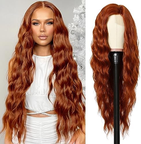 Amazon.com : Flufymooz Copper Red Wig for Women, Side Part 28" Long ...