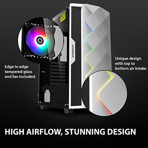 GameMax White Diamond ARGB Mid-Tower PC Gaming Case, ATX, 3 Pin Aura ...