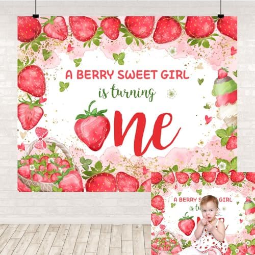 Amazon.com : Strawberry First Birthday Backdrop A Berry Sweet Girl is ...