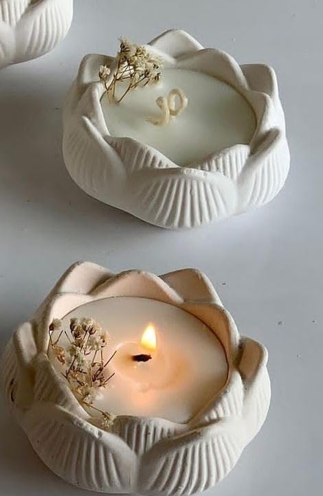 SCENSIA Set of 2 Ceramic Lotus Candle | Elegant Minimalist Decor ...