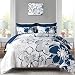 Amazon.com: Navy Floral Comforter Set Queen Size 7 Piece, Blue Flower ...