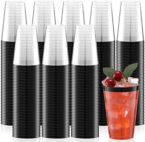 Amazon.com: Zubebe 100 Pcs 14 oz Rimmed Plastic Cups Clear Disposable ...