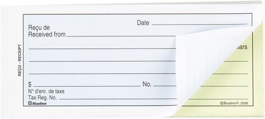 Blueline Receipt Book, 50 Carbonless Duplicates, Bilingual, 2-3/4" x 6 ...