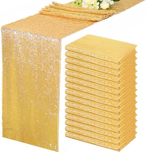 Amazon.com: Mixweer 24 Pcs 12 x 108 Inch Gold Sequin Table Runners Bulk ...