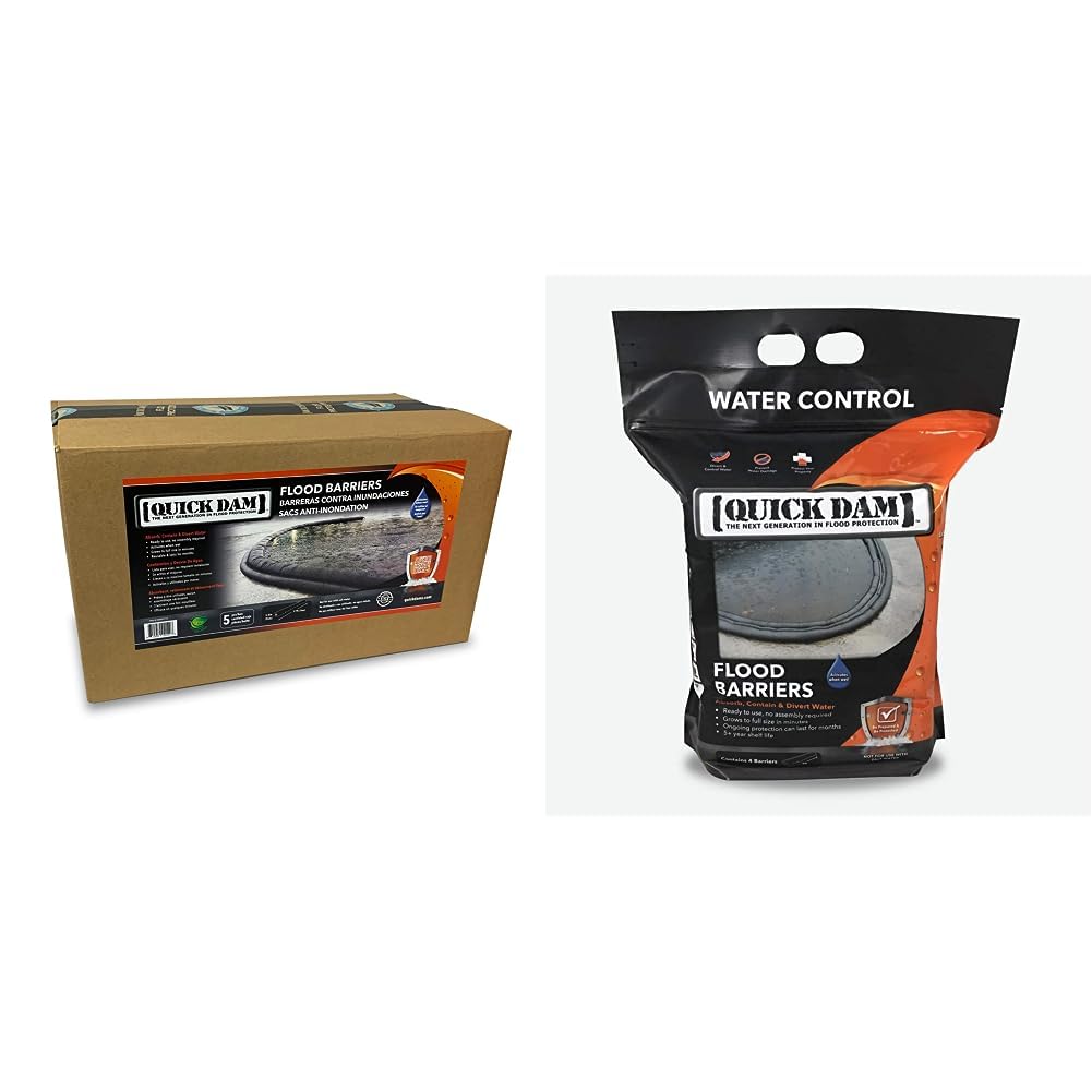 Quick Dam Water Activated Flood Barriers, 17 ft (5 Pack) + 5 ft (4 Pack ...