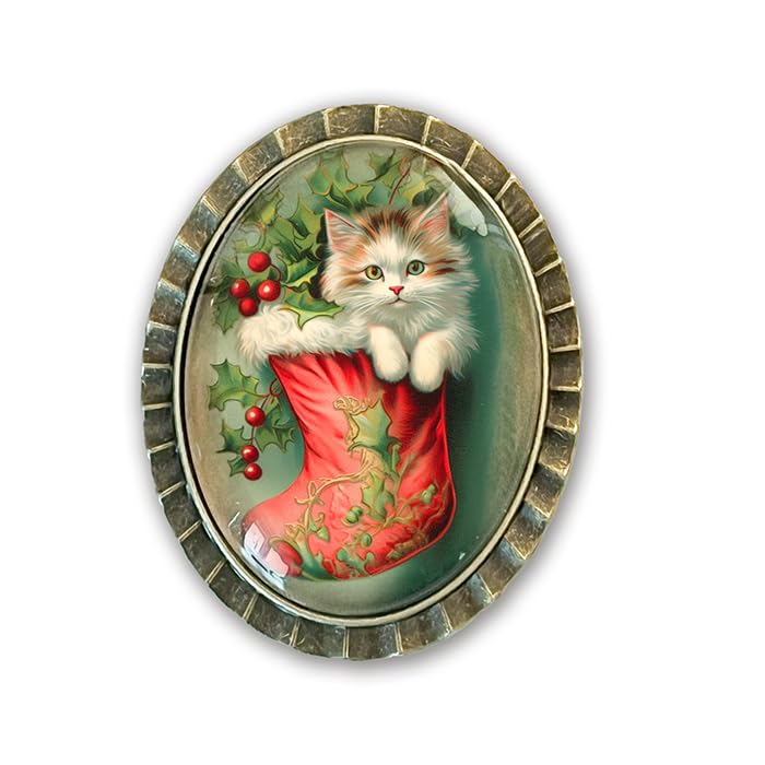 Amazon.com: Kitten in Stocking Brooch, Vintage Inspired Christmas Cat ...