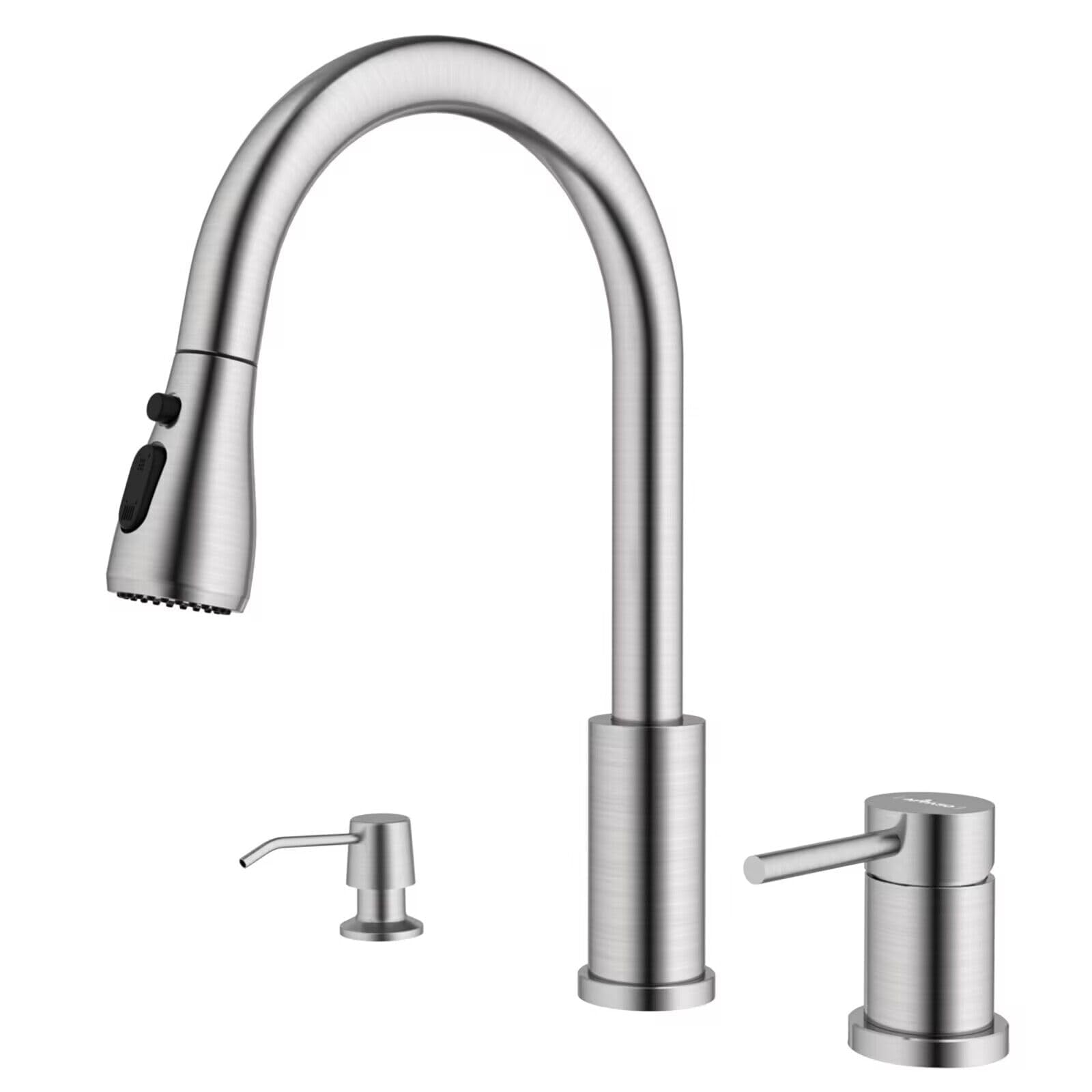 APPASO 3 Hole Kitchen Faucet, Brushed Nickel Kitchen Faucet with Soap ...