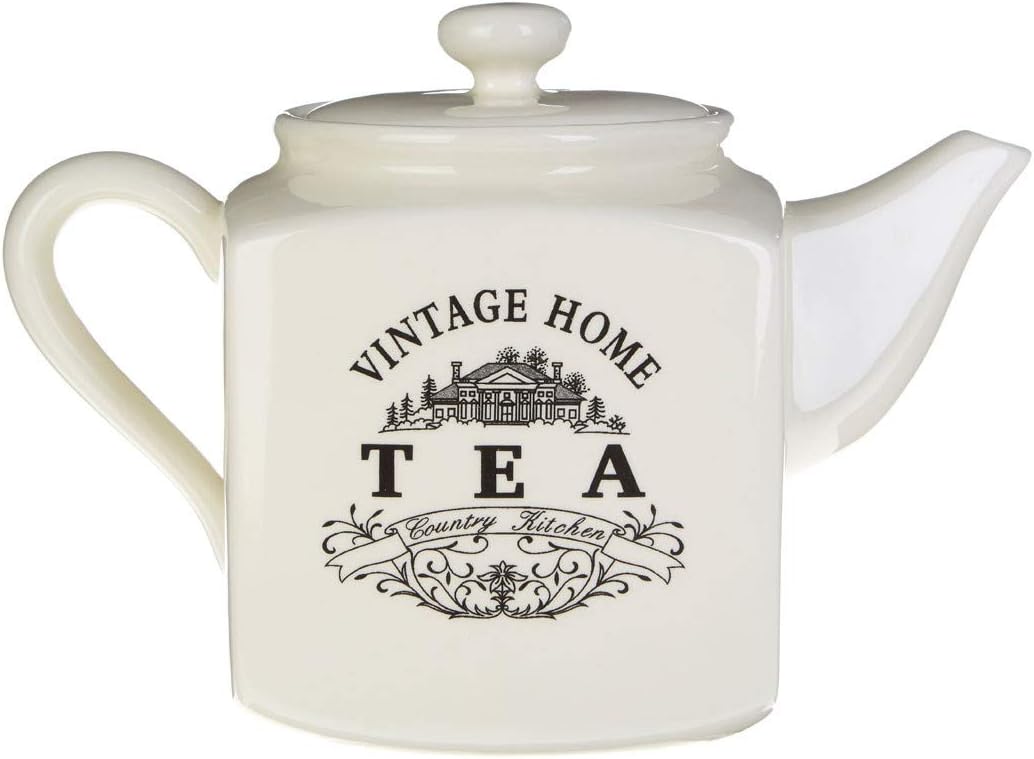 Premier Housewares Stylish Vintage Home Big Cream Square Teapot ...