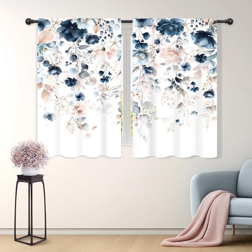 Amazon.com: Riyidecor Navy Blue Floral Curtains Spring Pink Wildflower ...