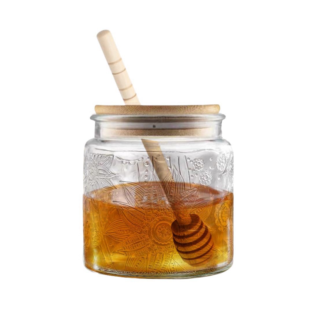 Amazon.com: ANSQU Honey Pot, Airtight Glass Honey Jar with Bamboo Lid ...