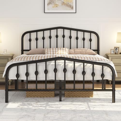 HOMCOM 5ft King Bed Frame with Underbed Storage, Metal Platform Bed frame with Tall Headboard ...