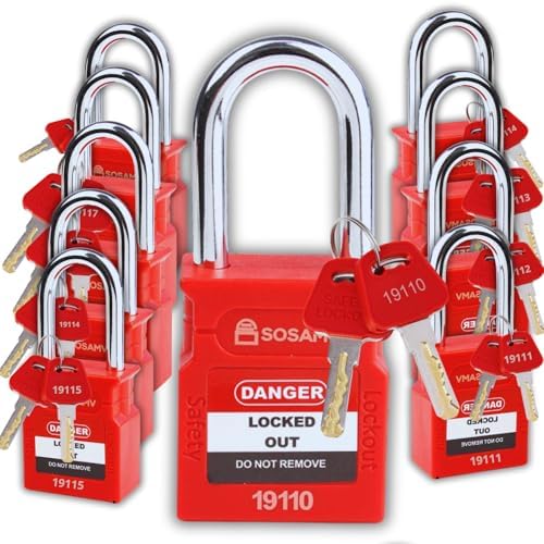 SOSAMV Lockout Tagout Loto Locks Set – 10 Red Safety Padlocks, Keyed ...