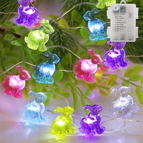 Easter String Lights, 50LED 16FT Colorful Bunny Decorative Fairy Lights ...