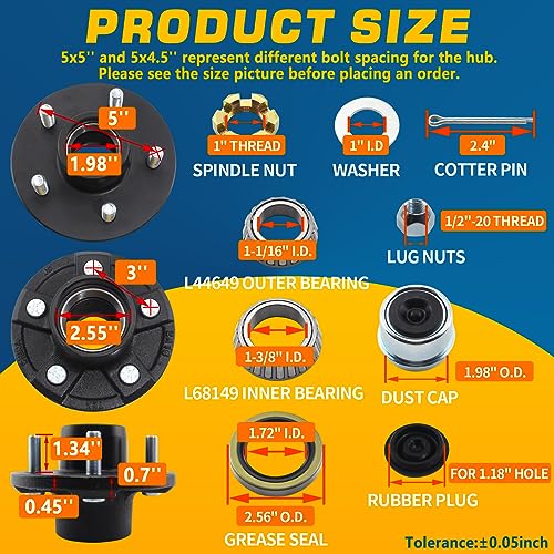 Snapklik.com : GREPSPUD 2Sets 5 On 5 Trailer Hub Kit For 3500 Lbs 1-1/ ...
