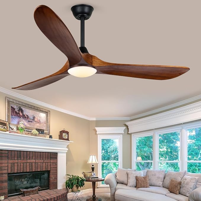 XCWIIE 70'' Walnut Ceiling Fan with Lights, Rustic Farmhouse Large ...