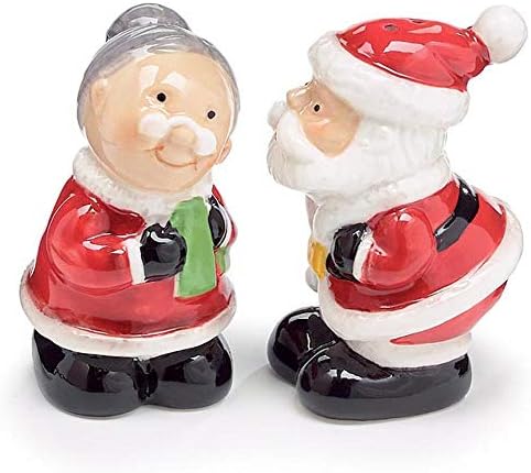 Amazon.com: Fine Ceramic Santa Couple Kissing Under The Mistletoe Salt ...