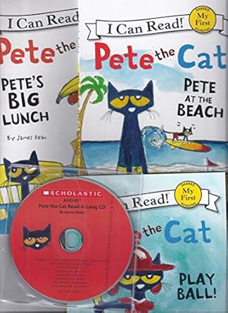 Amazon.com: Pete the Cat Set of 3 Paperback Books and Read Along Cd ...