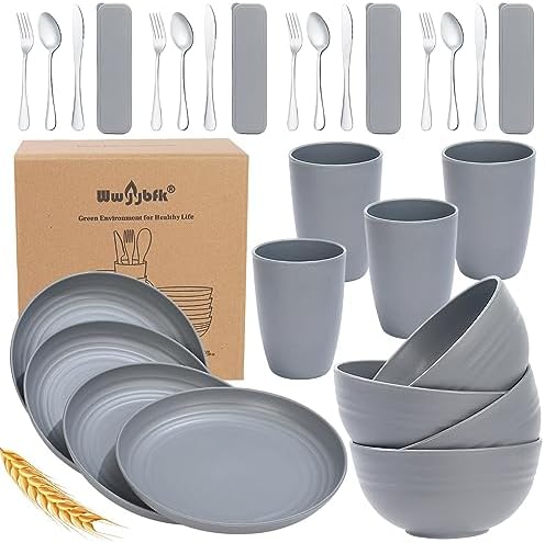 Amazon.com | Wheat Straw Dinnerware Sets | Unbreakable Dinnerware Sets ...