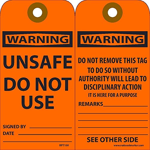 Amazon.com: National Marker RPT150G Warning Unsafe Do Not Use Tag ...