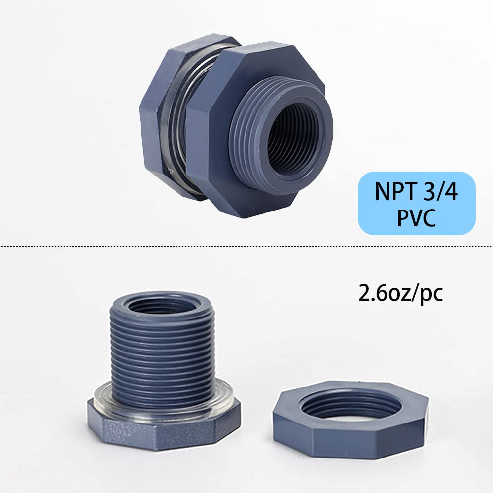 Snapklik.com : 2 Pieces 3/4 Inch PVC Bulkhead Fitting For Water Barrel ...