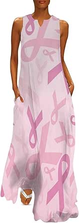 Pink Ribbon Breast Cancer Awareness Women's Maxi Dress Summer ...