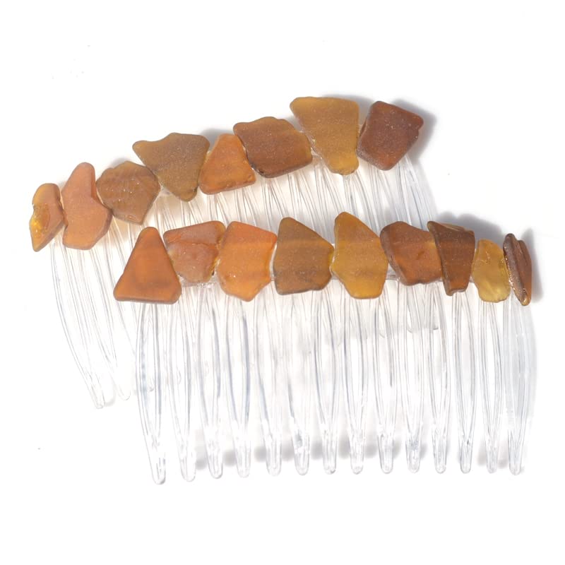 Amazon.com: Genuine Shades of Brown Sea Glass Hair Combs (Set of 2 ...