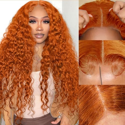 Amazon.com: Azkiu Wear and Go Glueless Ginger Orange Wigs Human Hair ...