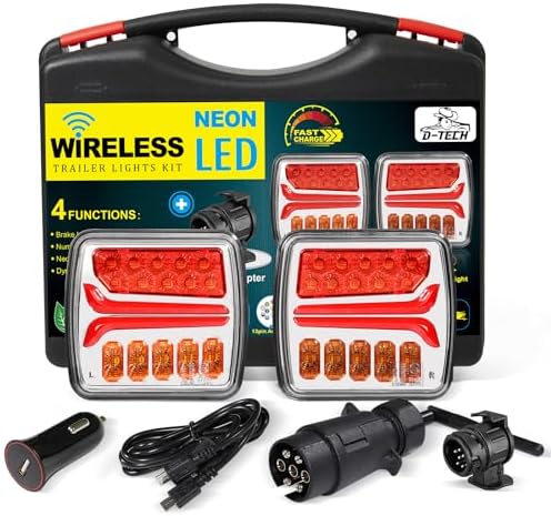 D-TECH Wireless LED Trailer Tail Lights Set,With Trailer Adaptor,Cable ...