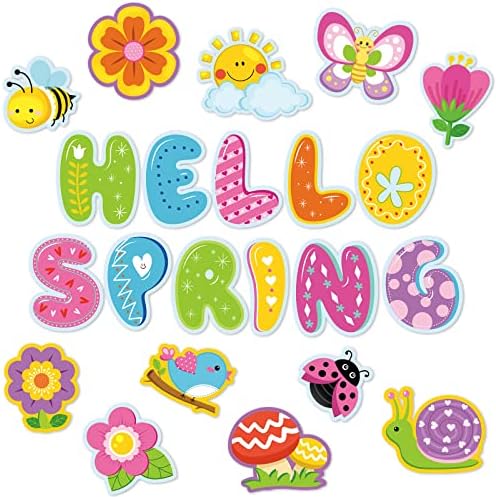 Amazon.com: Hello Spring Cut-Outs Spring Flower Cut Outs Bulletin Board ...