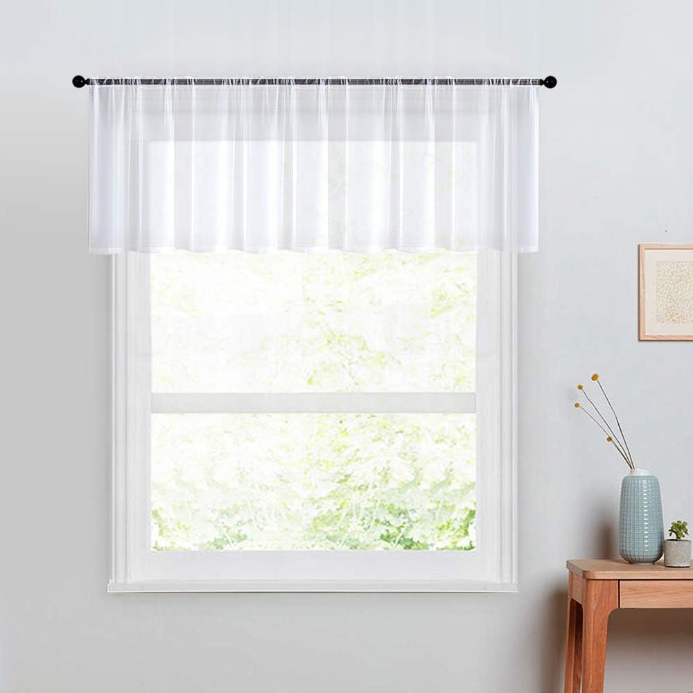 Amazon.com: MRTREES White Sheer Kitchen Valance for Windows 1 Pack ...