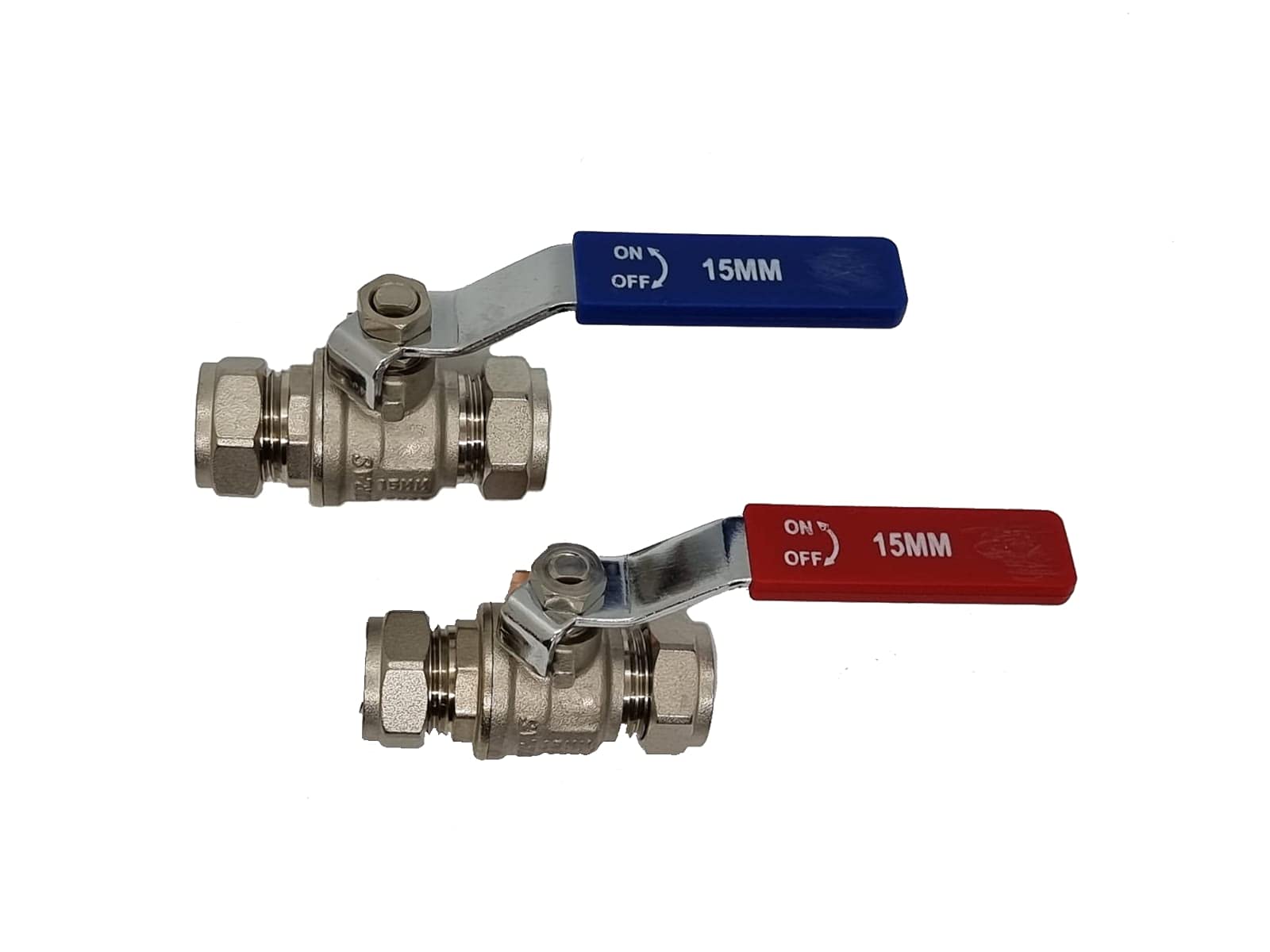 2X Lever Ball Valves 15mm Full Bore With Red Blue Handle