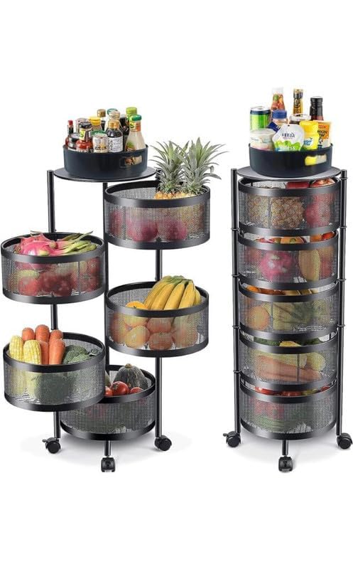 FIZLOZ 1Pc 5 Layer Metal Rotating Trolley Portable Storage Rack Round ...