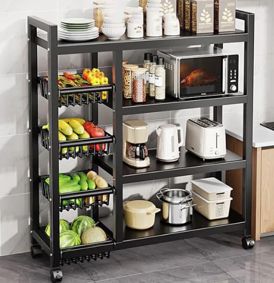 Sisliya Metal 4-Tier Kitchen Bakers Rack With Net Basket, Microwave ...
