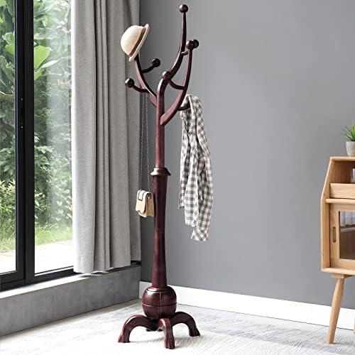 Amazon.com: Bekrvio Coat Rack Freestanding Wood Tree Rack with 8 Hooks ...