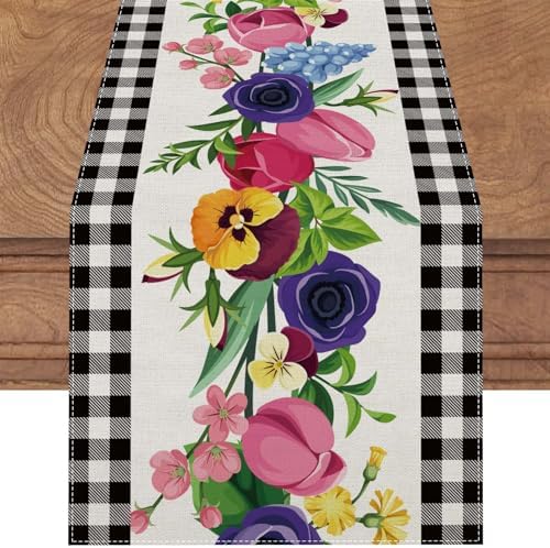 Amazon.com: Linen Buffalo Check Plaid Spring Table Runner 90 Inches ...