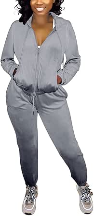 Amazon.com: PINSV Women Velour Two Piece Tracksuit Long Sleeve Zip ...