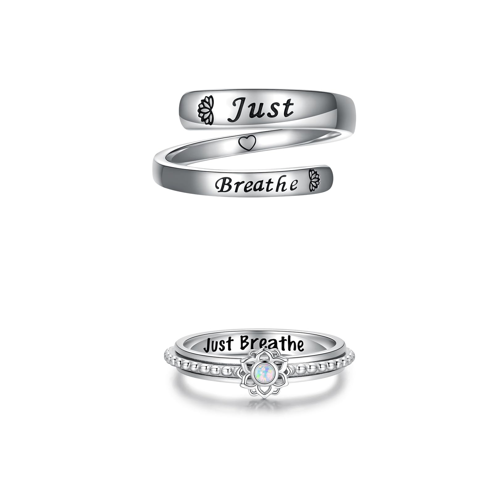 Amazon.com: oGoodsunj Just Breathe Rings Lotus Fidget Spinner Ring for ...