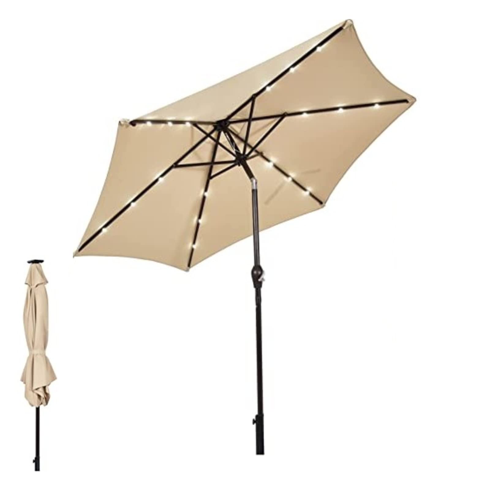 SFAREST 2.7M Garden Parasol, Lighted Patio Umbrella with 18 Solar ...