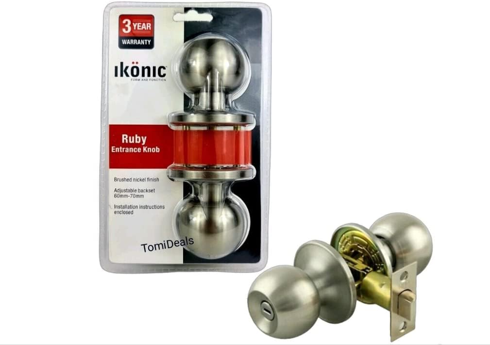 Ikonic Entrance Ruby Door Knob, 60mm-70mm, Brushed Nickel : Amazon.co ...