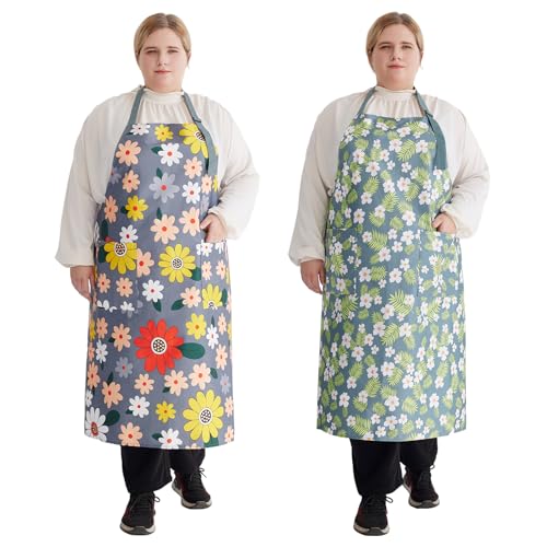 Auidy_6TXD 2 Pack Plus Size Aprons for Women, Floral Apron with Pockets ...