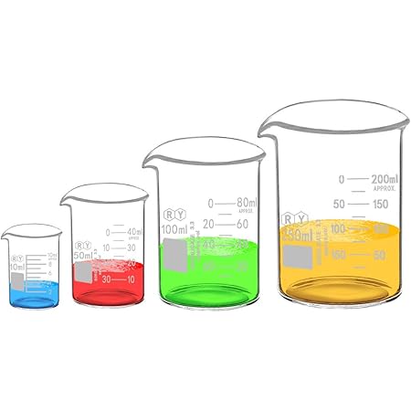 Amazon.com: 5 Pack Glass Graduated Measuring Beaker Set 5ml 10ml 25ml 50ml 100ml Thick Glass ...