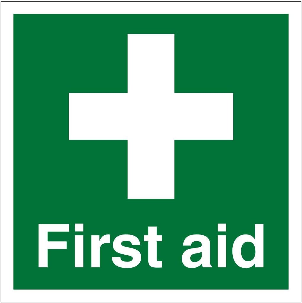 First aid safety sign Green sign with cross and text Self adhesive ...