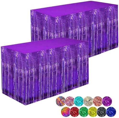 Amazon.com: Bouiexye 2 Pack 29.5x108 Inch Blue Foil Tinsel Fringe Table ...