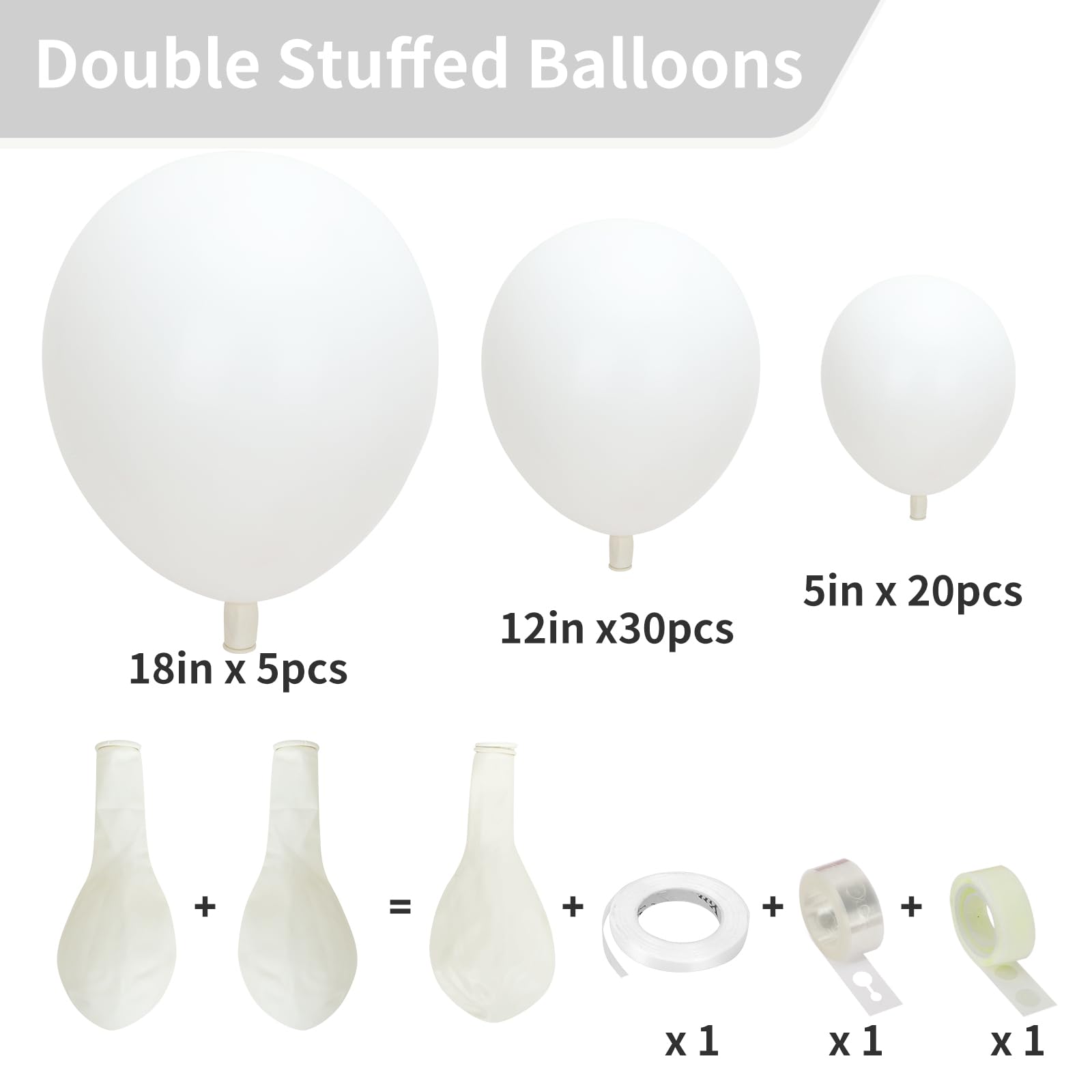 Snapklik.com : RUBFAC Double Stuffed White Balloons Different Sizes 18 ...