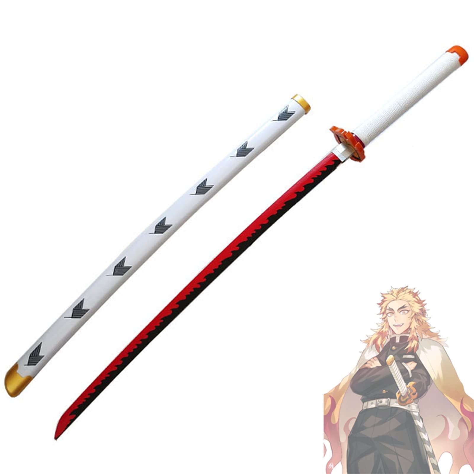 80cm Demon Slayer Anine Blade Rengoku Kyoujurou Sword White Katana ...